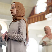 Religion, prayer and group of women in mosque for worship, spiritual ...