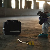 Forensic photographer, crime scene and detective in nature for ...