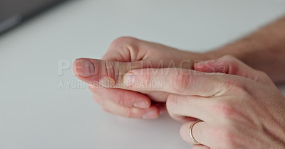 Hands, boil and dermatology with swelling, man and inflammation with ...