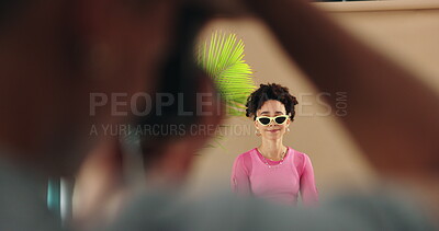 Girl, model and backstage for fashion with photographer, film set ...