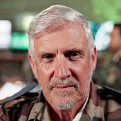 Military, meeting and strategy with face of man at headquarters for ...