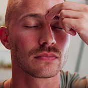 EFT tapping, calm and man with face therapy for holistic healing ...