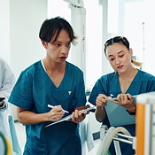 Healthcare, doctor and students with simulation for education, medical ...