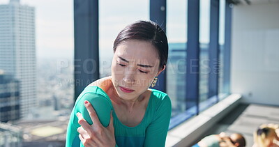 Dance, shoulder pain and pressure with Japanese woman in studio for ...