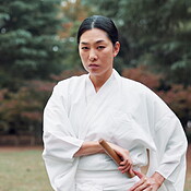 Martial arts, warrior and face of woman, outdoor and serious for ...