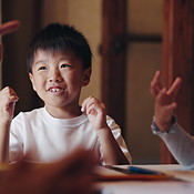 Homework, counting and Asian kids with parents in home for maths lesson ...