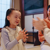Japanese people, clapping and game in home for learning, coordination ...