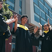 University, excited and friends celebrate graduation, education ...