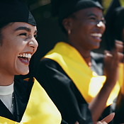 Clapping hands, graduation and students at university for achievement ...