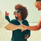 Handshake, people and friends outdoor for greeting, meeting or talk at ...