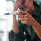 Pregnancy test, unhappy or stress with woman in home for reaction to ...