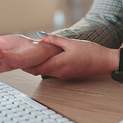 Business, woman and massage with wrist pain in office of arthritis ...