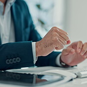 Business, man and typing on computer with wrist pain from carpal tunnel ...